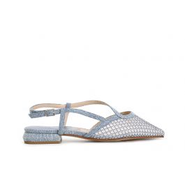 Ballerine asimmetriche in denim con rete strass