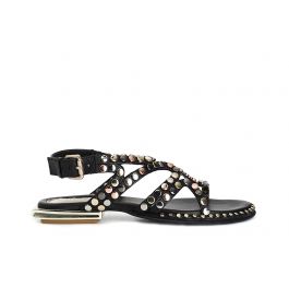 Sandali asimmetrici in pelle con borchie multicolor
